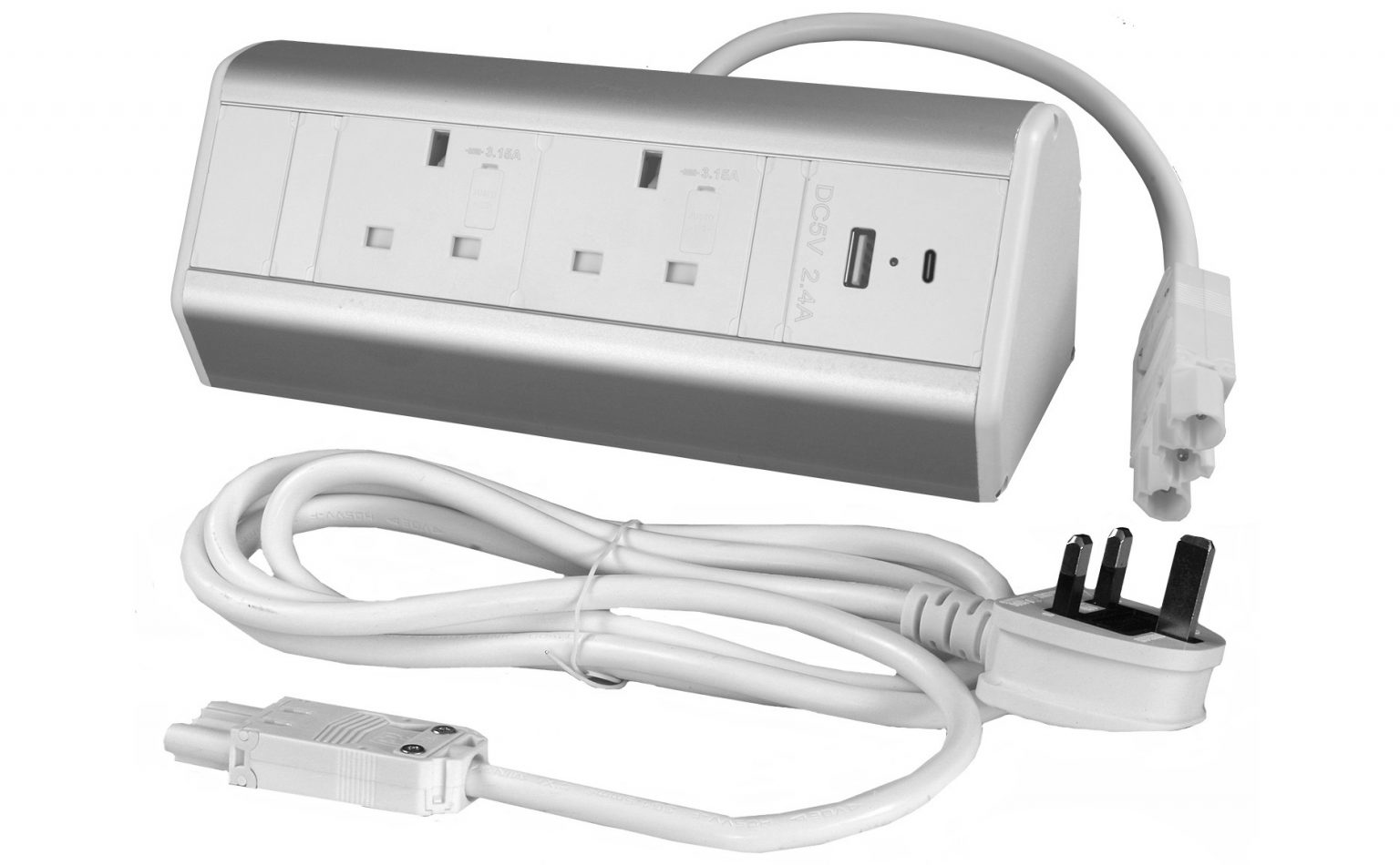 PBlock Desk Power 2-Fused Sockets, USB A+C Charger (in Black, White ...