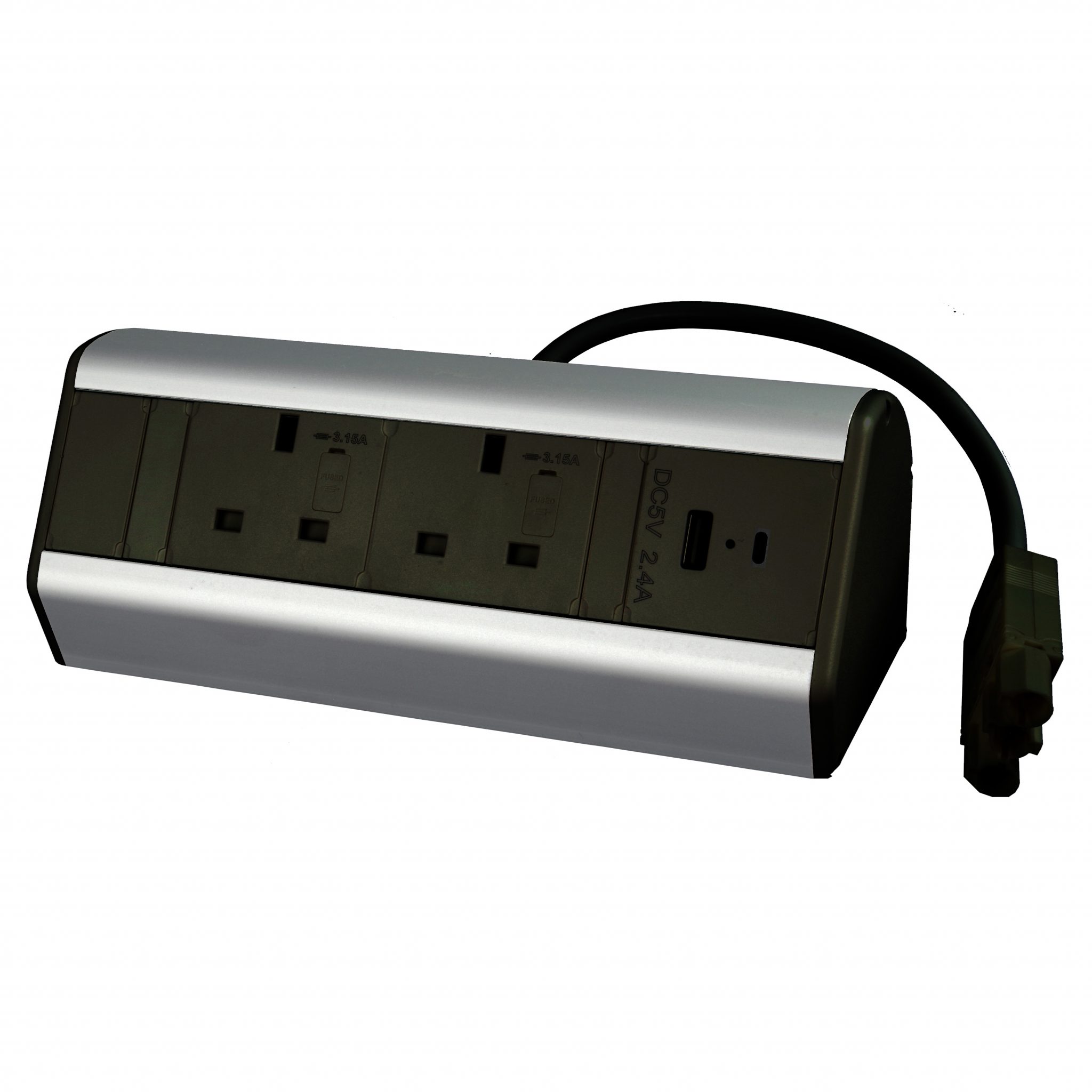 PBlock Desk Power 2-Fused Sockets, USB A+C Charger (in Black, White ...